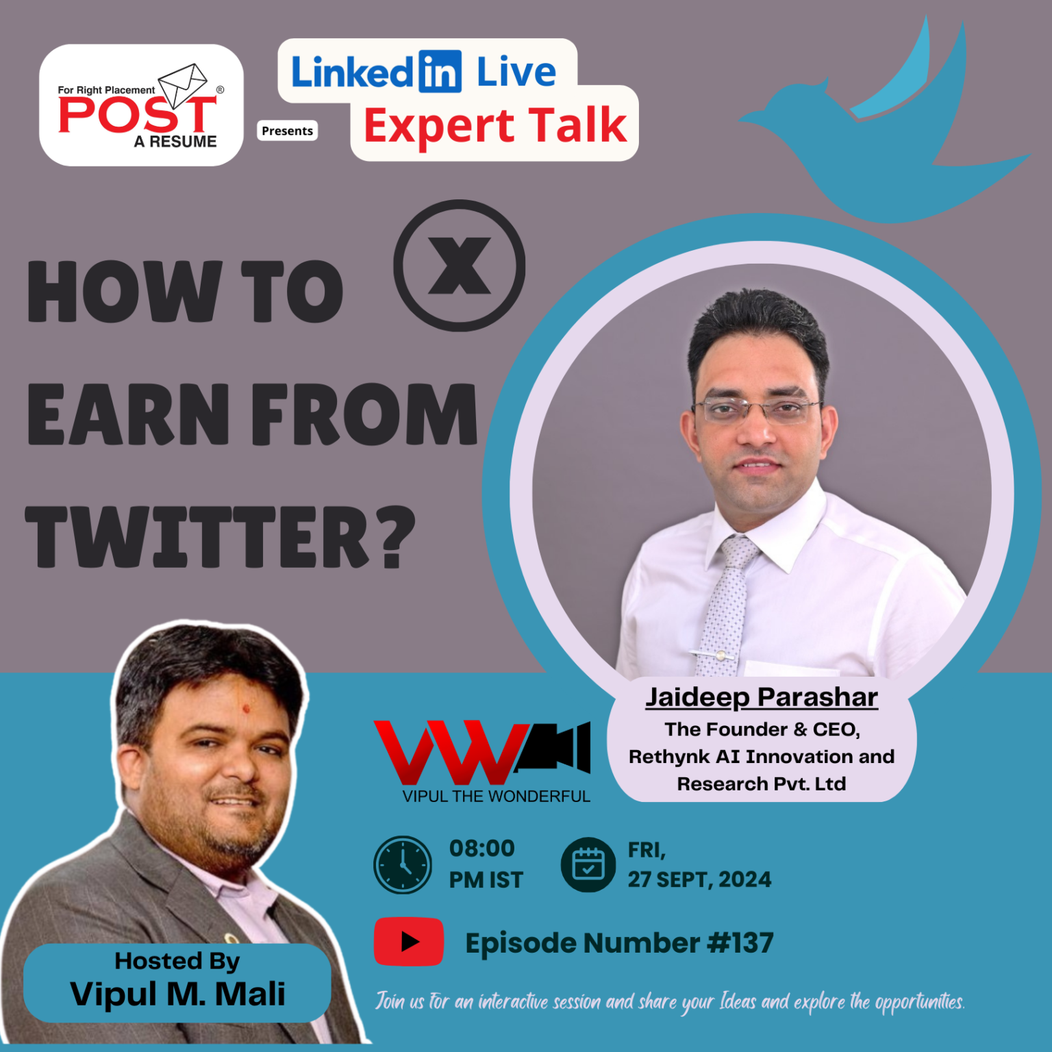 Expert Talk Ep. 137 with Jaideep Parashar on How to Earn From Twitter? | POST A RESUME